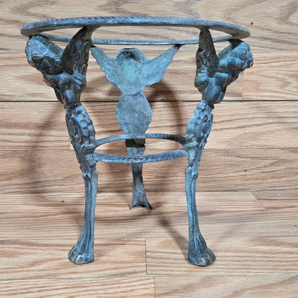 Vintage Brass Cherub Plant Stand Candle Footed Gold Angels Angel wings ...