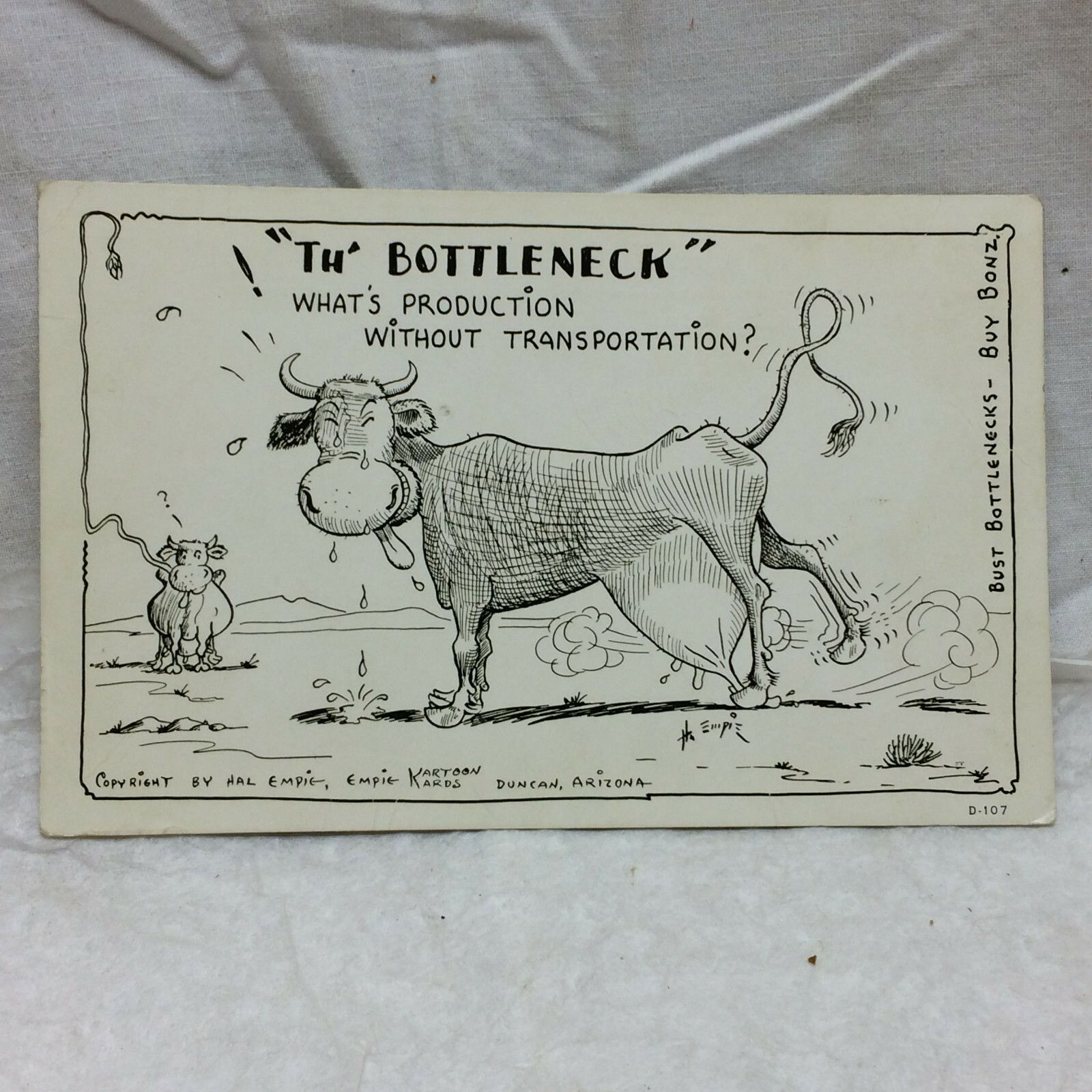 Vintage Postcard Humor Illustration The Bottleneck Cow Motif Funny Hal ...