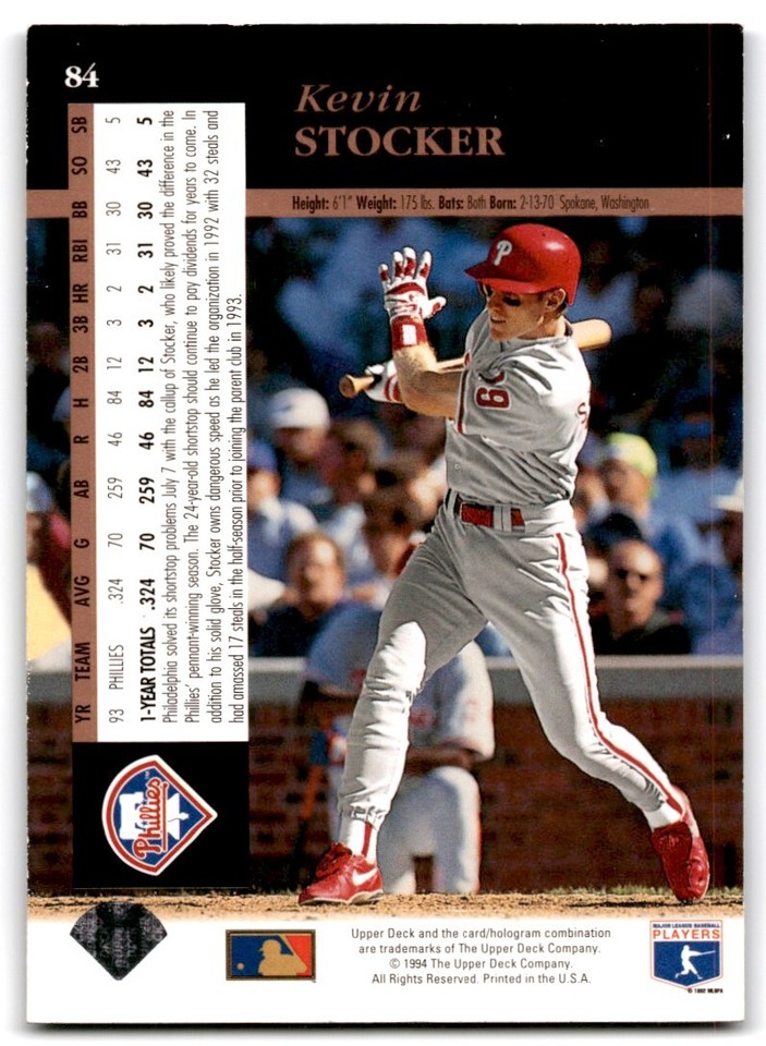 1994 Upper Deck Signed Kevin Stocker Auto Philadelphia Phillies #84 | eBay