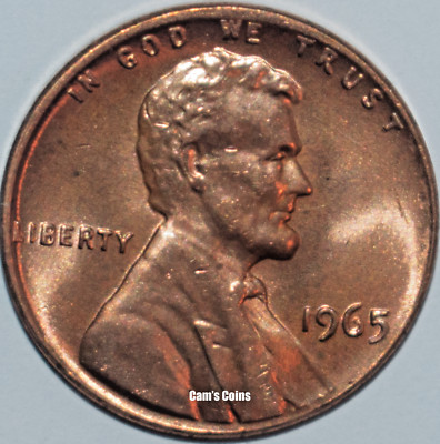 1965 P Lincoln Memorial Penny Brilliant Uncirculated BU Cent Red Coin ...