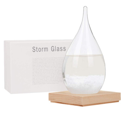 Storm Glass Barometer Crystal Drop Weather Forecaster w/ Wooden Base ...