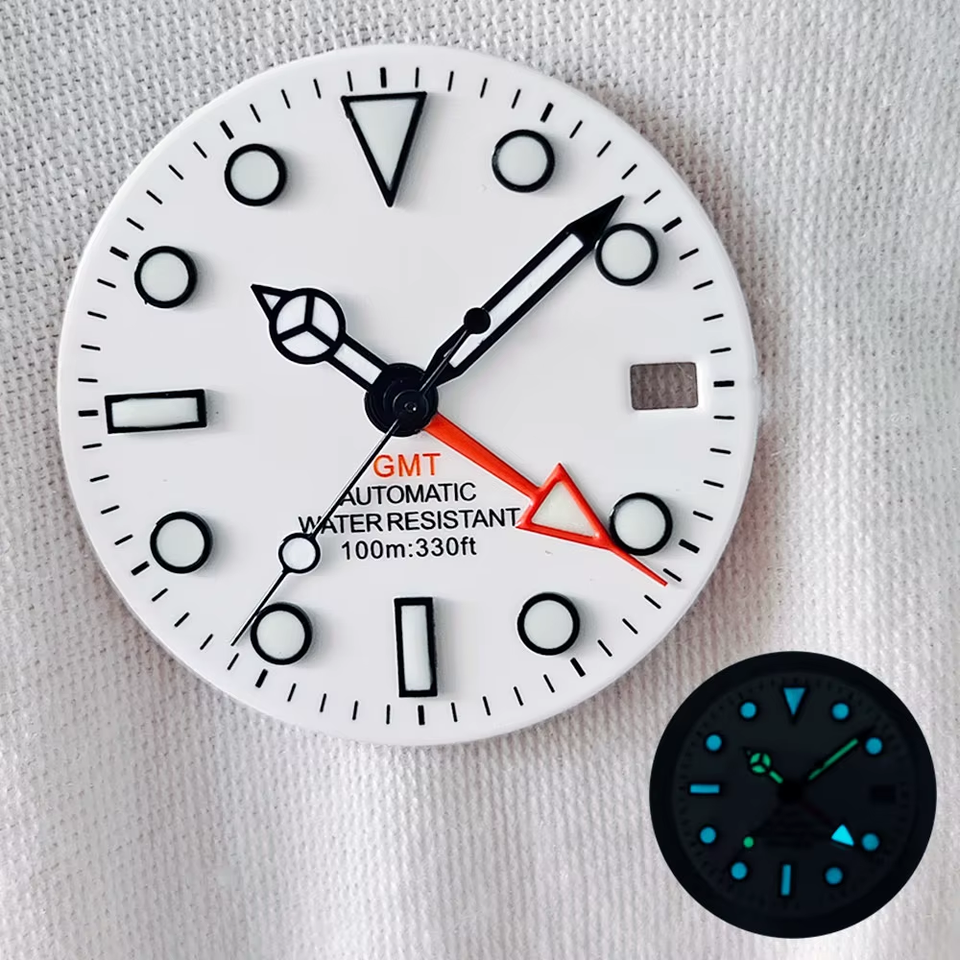 NH34 NH34A Movement GMT 28.5Mm White Black Sterile Watch GMT Mark Dial ...
