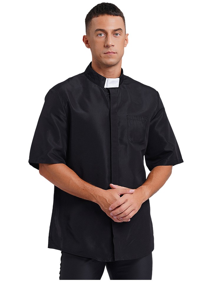Men Priest Clergy Shirt Short Sleeves Stand Collar Worship Top ...