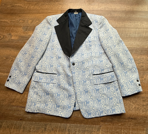 Vintage Blue/White Brocade Tuxedo Dinner Jacket After Six 46R Union ...