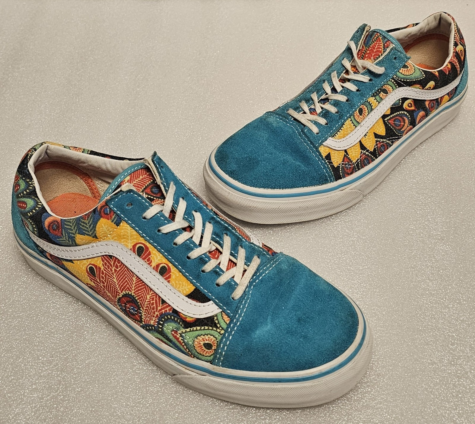 Rare Vans Old Skool Skate Shoes Peacock Paisley Turqu… - Gem