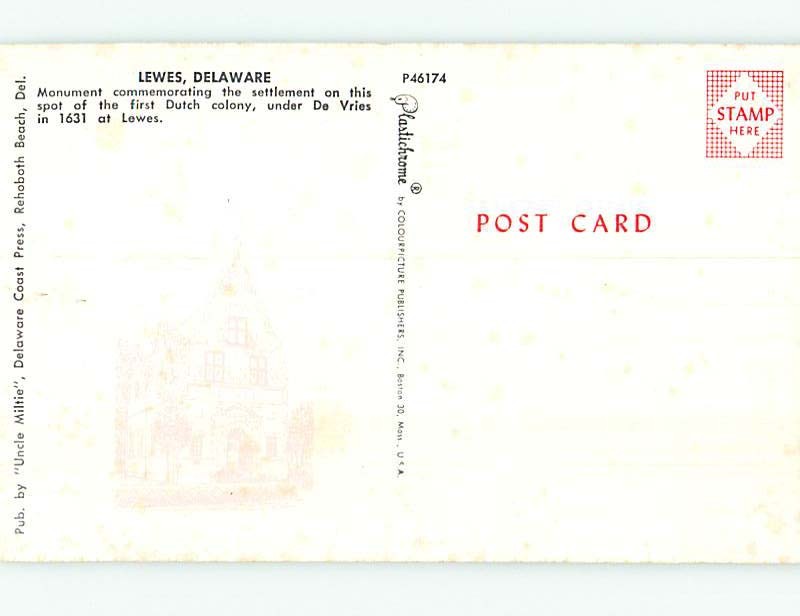 Pre-1980 MONUMENT SCENE Lewes - Near Rehoboth Beach Delaware DE F2607 ...