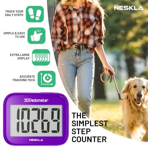 3D Pedometer for Walking, Simple Step Counter with Large Digital Purple ...
