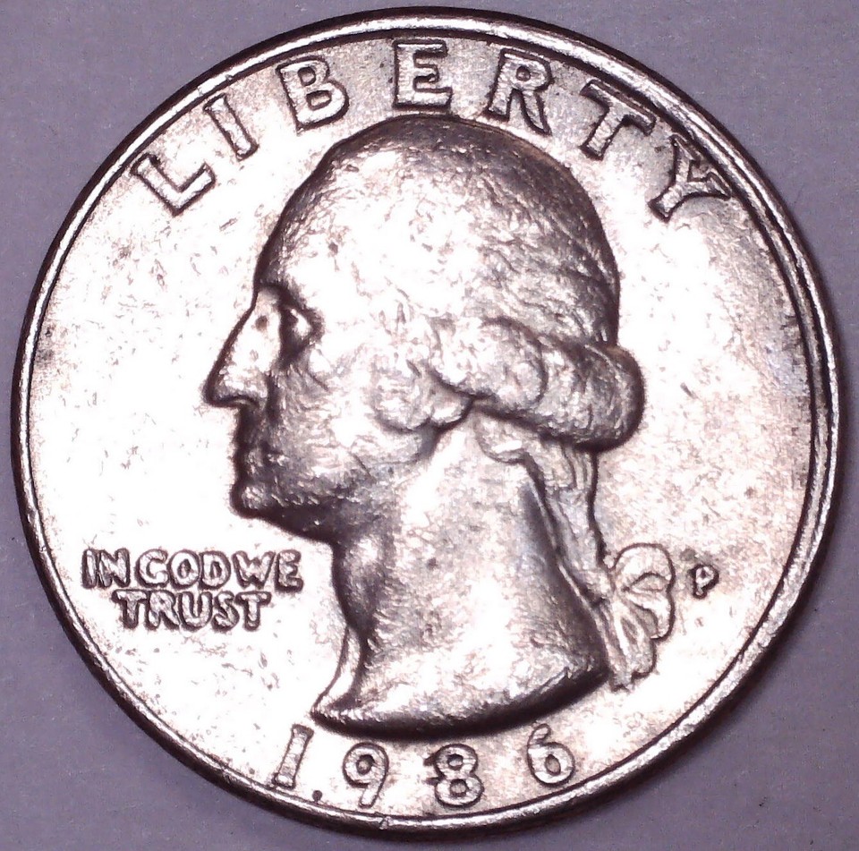 1986 P Washington Quarter Error Coin - Die Cracks/Large Chip REV. Rim ...