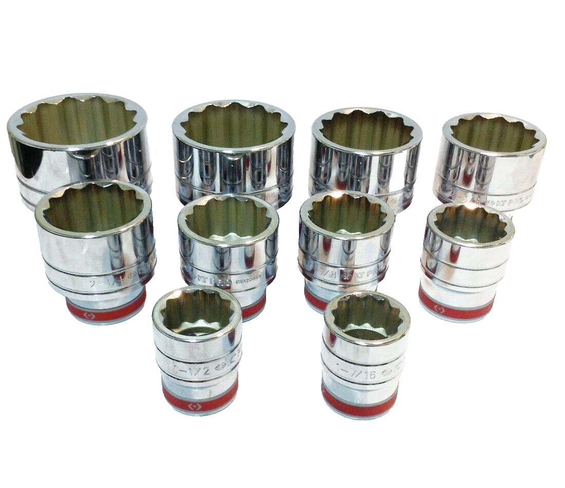 10PC KT PRO Industrial 1 inch Drive 12 Point Large Sizes Standard SAE ...