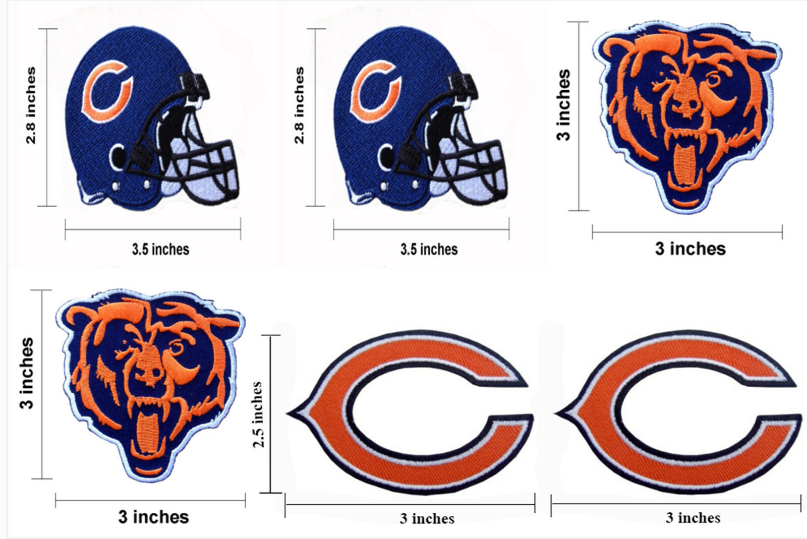 6 pieces Chicago Bears Embroidered Iron On Patch For Decoration Of ...