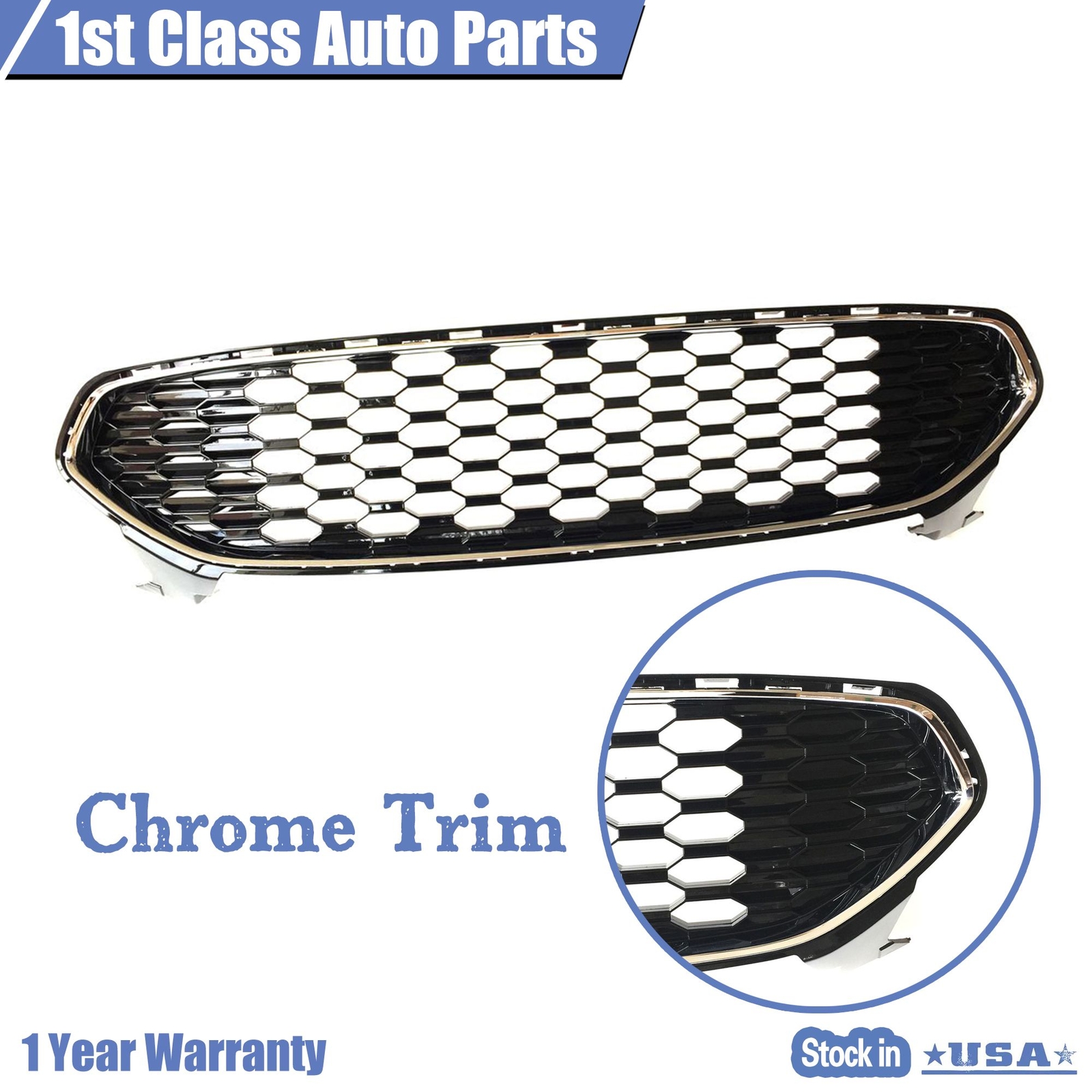 Front Upper Grille W/ Chrome Mustang Style For 2013-2015 Ford Fusion ...