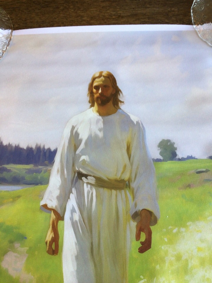 Jesus Walking in White Robe Christ God Religion Poster Canvas Art Home ...