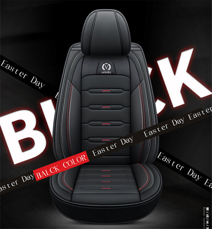 Black+Red Line PU Leather 5-Sits Car Seats Covers FULL SET Interior ...