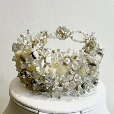 Natural White Quartz Chunky Beaded Stretch Bib Bracelet Multi Stone 6 ...