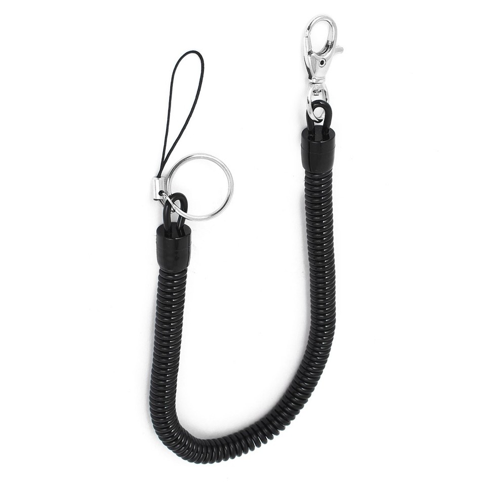 Lobster Hook Plastic Elastic Spring Coiled Strap Lanyard Black for ...