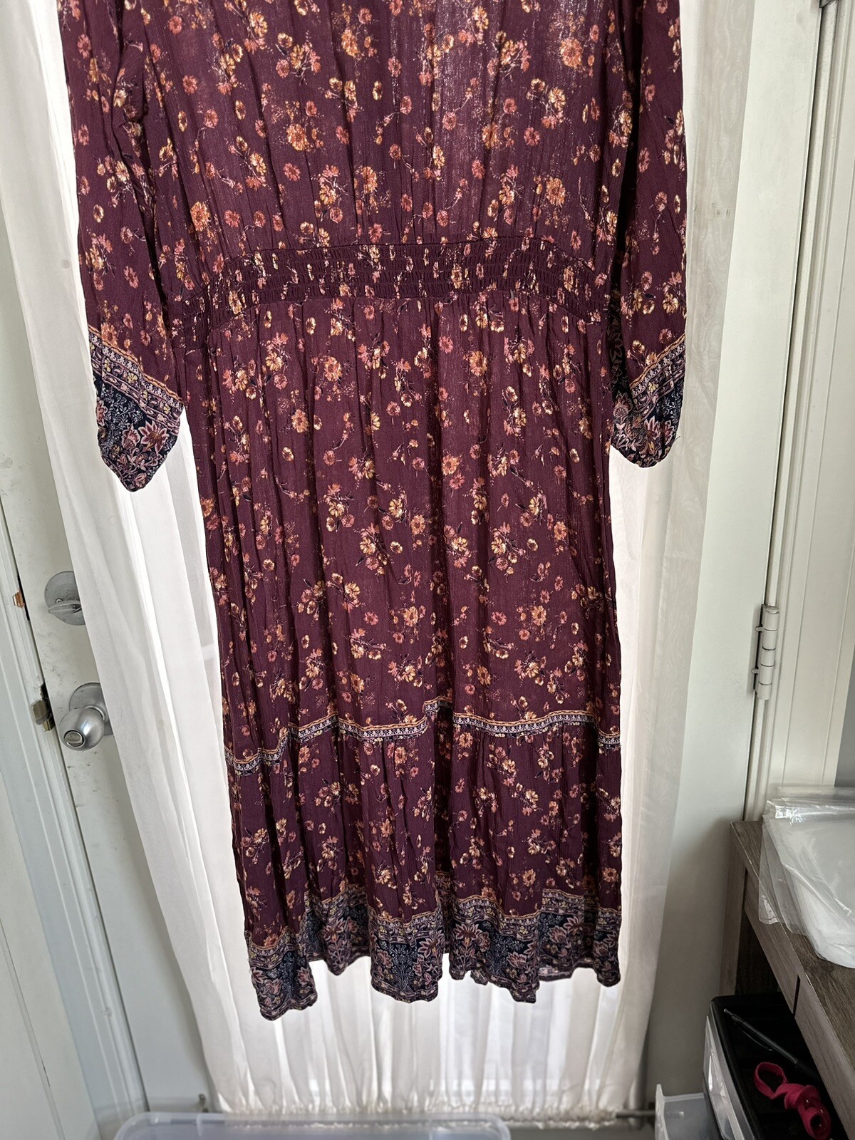 Women's Flutter Long Sleeve Wrap Dress - Knox Rose Burgundy Floral L | eBay