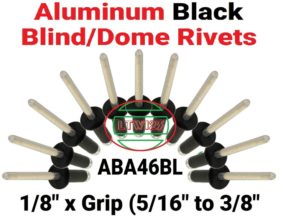 (50) Black Aluminum Rivets 1/8" x (grip 5/16" - 3/8") ABA46 | eBay