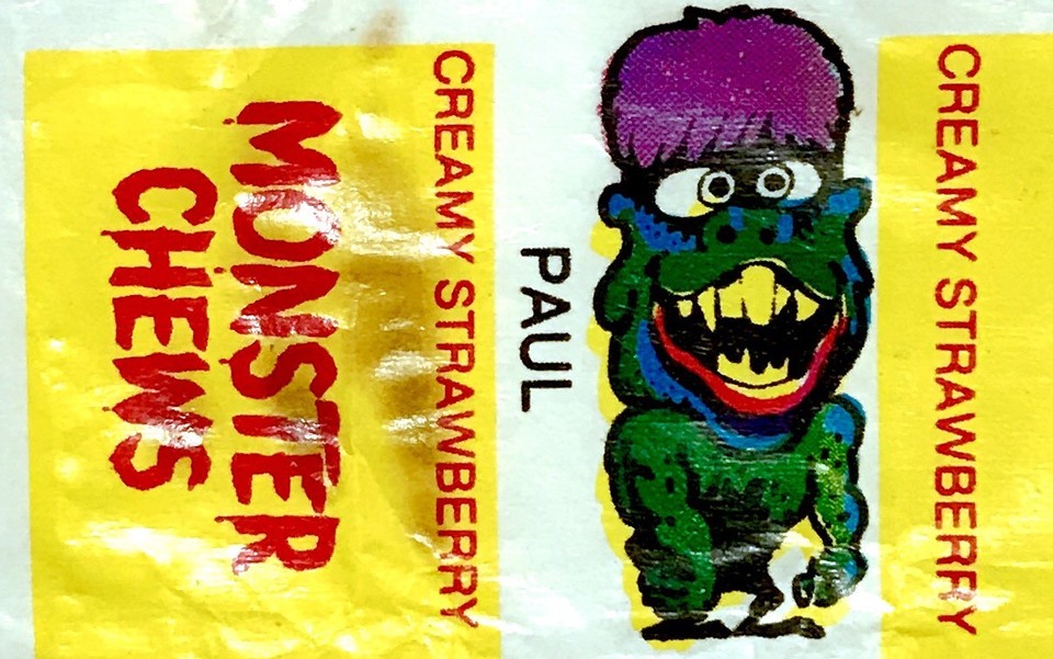 Vintage 1984 MONSTER CHEWS Chewy Candy PAUL Wax Wrapper STRAWBERRY | eBay