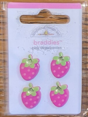Doodlebug Designs Inc Braddies Pink Strawberry Brads Rhinestone Gems ...