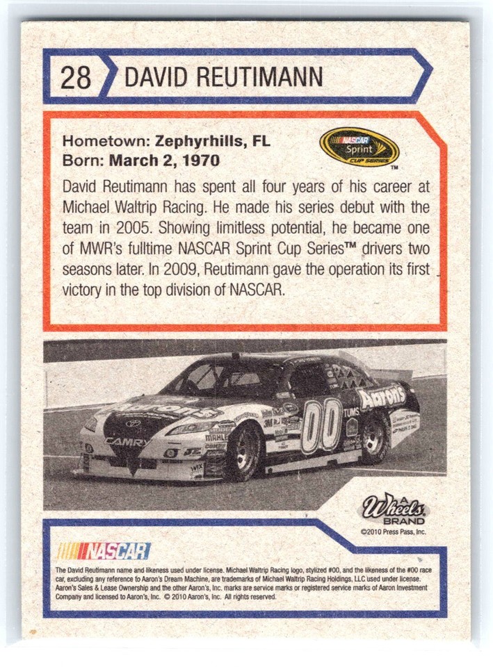 David Reutimann Signed Autographed Card 2011 Wheels Element #28 "To Dan ...