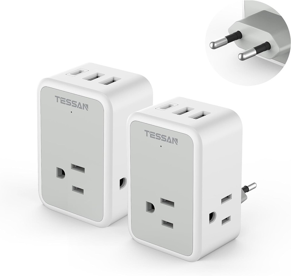 2-Pack European Travel Power Plug Adapter with Multi Outlet USB C to ...