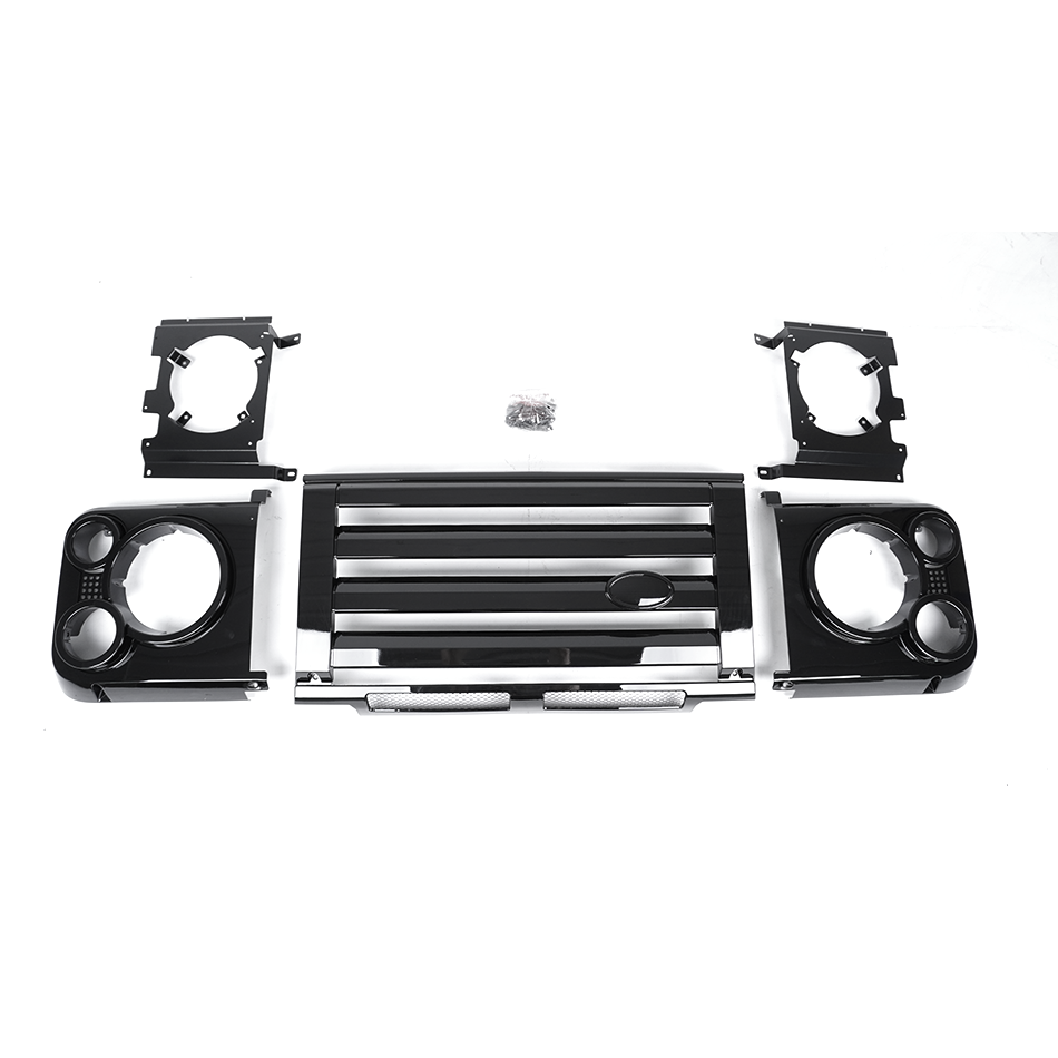 LAND ROVER DEFENDER FRONT SVX STYLE GRILLE & HEADLAMP SURROUND SET KIT ...