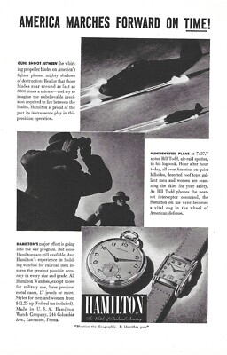 1942 Hamilton Watches Vintage Print Ad Time Timepiece Wristwatch WWII ...