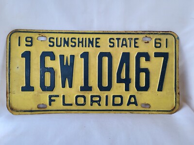 Vintage 1961 Florida Sunshine State License Plate 01233 | eBay