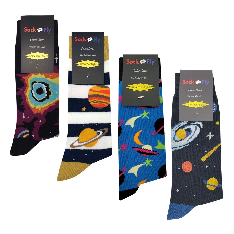 NWT Space Dress Socks 4 Pack Novelty Men 8-12 Crazy Fun Sockfly | eBay