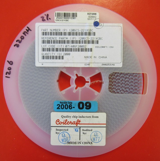 Coilcraft 7" Full Reel 1206 Size 220nH 2% Inductor 1206CS-221XGBC, Qty ...