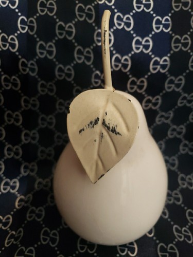 White Ceramic Fruit Pear with Antique-painted Metal Leaf | eBay