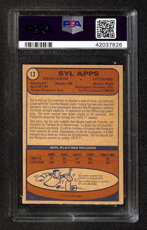 1974 O-PEE-CHEE #13 Syl Apps PSA 8 NM-MT 42037826 | eBay