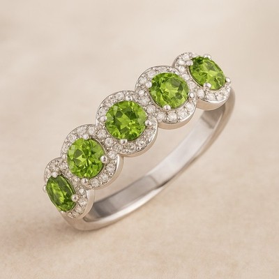 Peridot & Diamond 925 Sterling Silver 5 Stone Halo August Birthstone ...