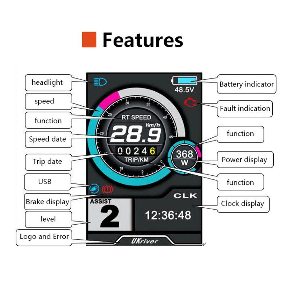 E-bike 36V/48V/ 52V 45A 2000W Controller +UKC1 LCD Display Electric ...