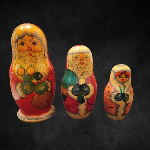 Vintage Hand Painted Russian Nesting Santa & Girl Wood Nesting Dolls | eBay