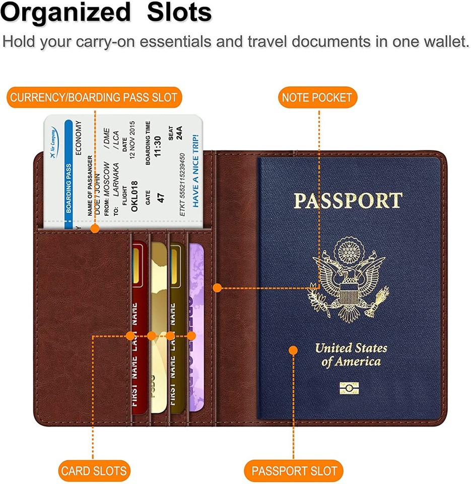 Passport Holder Travel Wallet RFID Blocking PU Leather ID Card Case ...