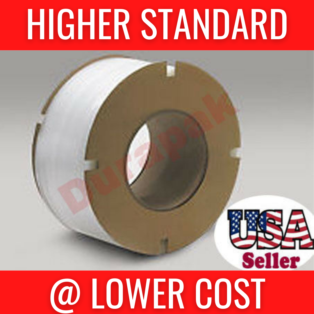 3/8" 12900 300 lb 8x8" Core Machine Poly Strapping Coil White Secure ...