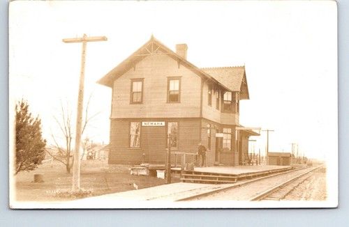 Real Photo Postcard Iowa Nemaha CM&StP Railroad Depot Train Station Sac ...