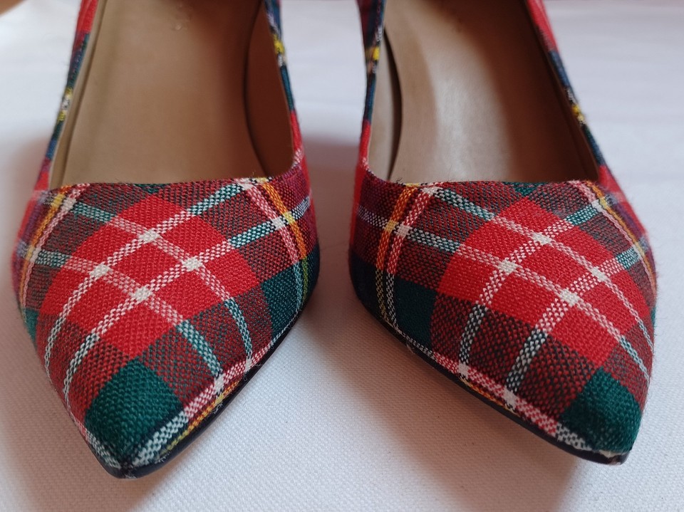 Talbots Tartan Plaid Pumps Spike Heels 8 1/2B Leather Sole Red Black ...