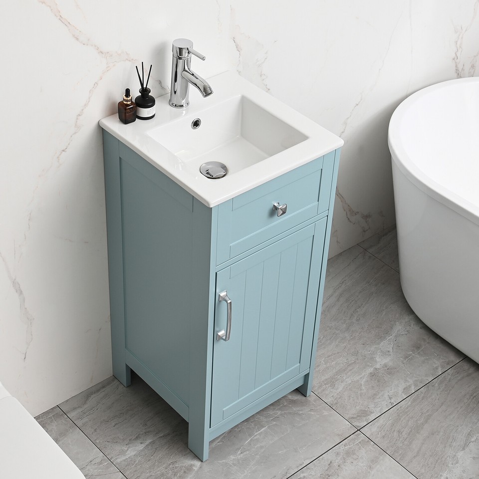 16" Small Bathroom Vanity with Sink Cabinet Set Ceramic Sink Faucet ...