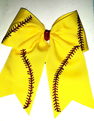 Yellow Softball yellow with Threads Hair Bow | eBay