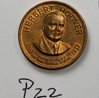 HERBERT HOOVER US President Token Coin Bronze Medal With Reeded Edge ...
