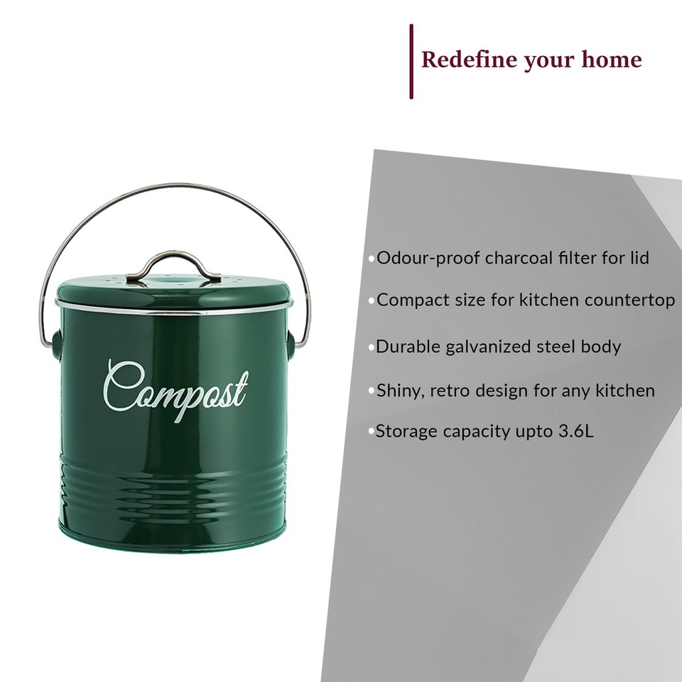 5L Kitchen Compost Bucket Canister with Filter Lid Carry Handle | eBay UK