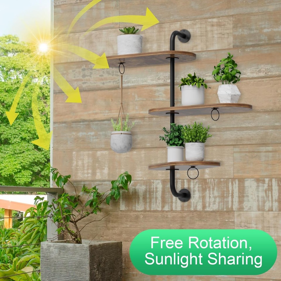 Rotating Window Plant Shelves with 3 Anti-slip Mats, 3 Tier Stand Black ...