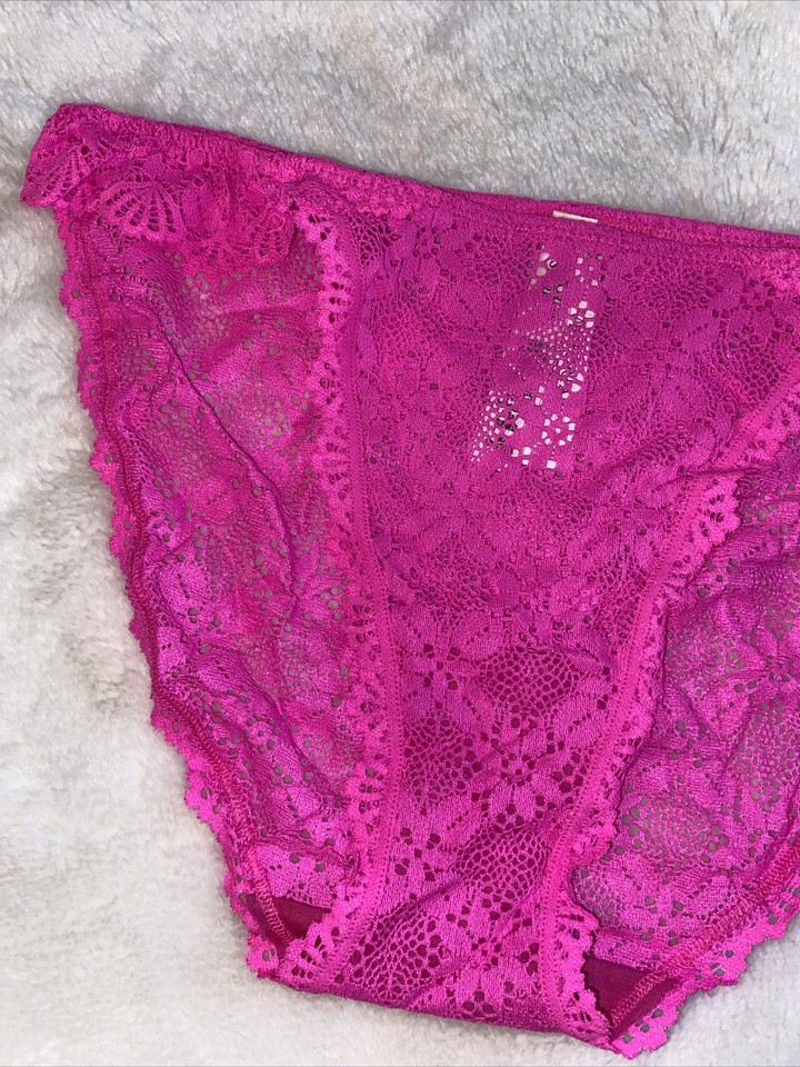 Victorias Secret Panties String Bikini Lacie Dark Pink Crochet Lace