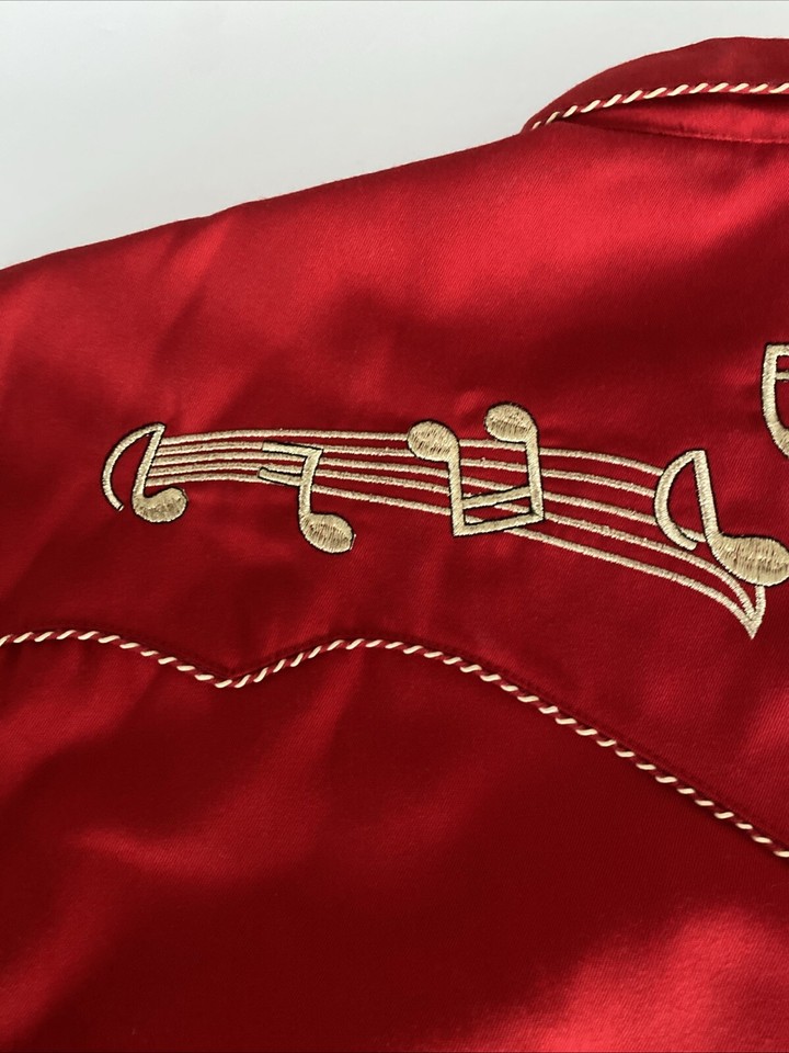 Scully Mens Red Music Notes Gold Embroidered Western Pearl Snap Shirt ...