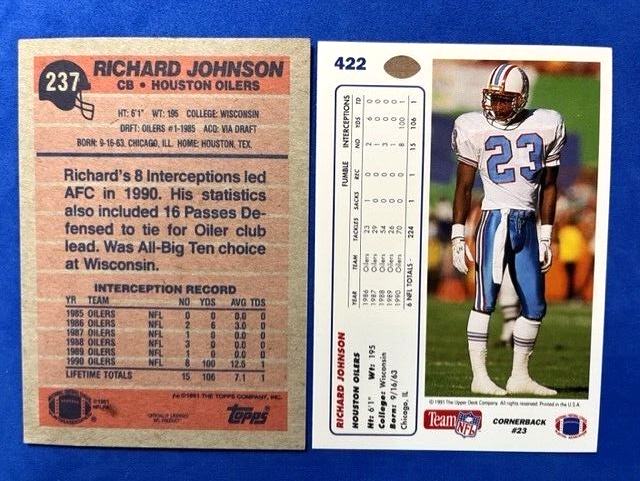 NFL - Richard Johnson 1991 Topps & 1991 Upper Deck Football - Oilers | eBay
