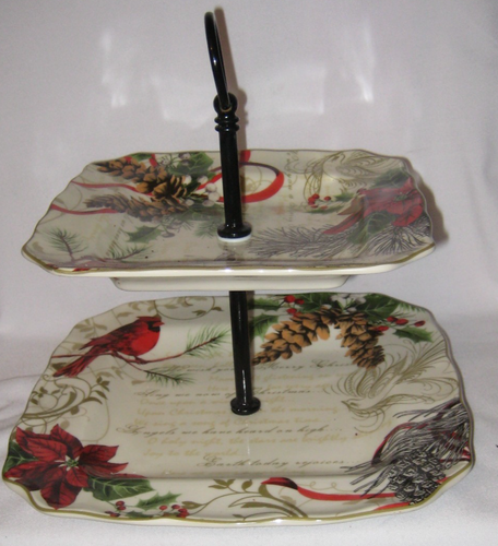 222 Fifth - Holiday Wishes - 2 Tier Dessert/Appetizer Tower - Pre-Owned ...