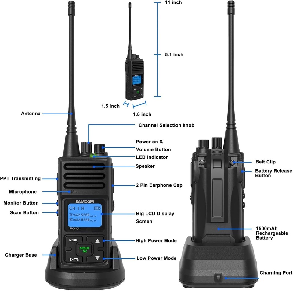 Samcom FPCN30A Two Way Radios Long Range 5 Watts Walkie Talkies, Black ...