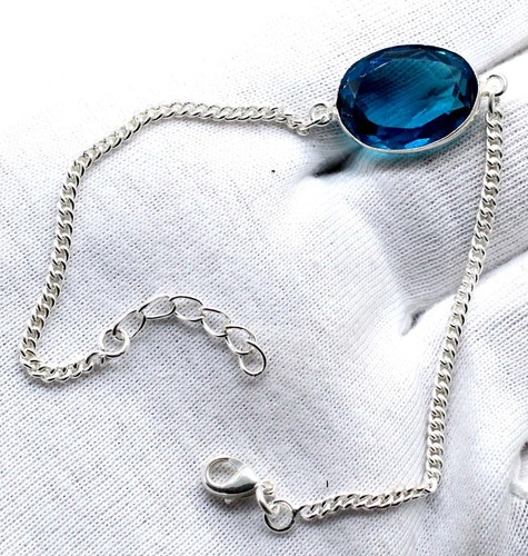 925 Sterling Silver London Blue Topaz Gemstone Handmade Jewelry Bracelet S-7-8" | eBay